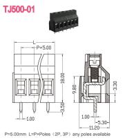 China Black 5.0mm Pitch PCB Terminal Block With 300V 10A TJ500 - 01 for sale