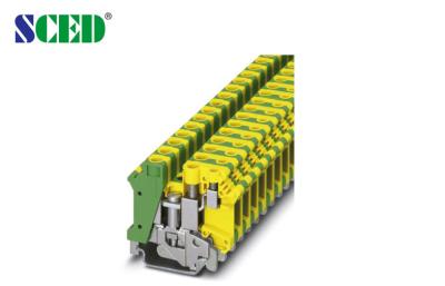 China 16mm2 Din Rail Ground Terminal Block 10.2mm Width AWG 24-6 Green Yellow for sale