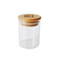 China Wood Suction Lid Borosilicate Glass Jar 1-18oz Wide Mouth canabiss Flower Jar for sale