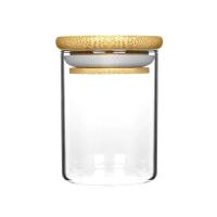 China Multiple Sizes Clear Glass Borosilicate Jar With Bamboo Silicone Sealed Lid for sale