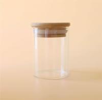 China 1-18oz Borosilicate Glass Food Noodle Herb And Spice Containers With Bamboo Lid for sale