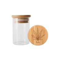 China Transparent Clear High Borosilicate Glass Jar with Bamboo Wood Lid for sale