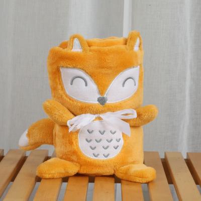 China Breathable Cartoon Fleece Blanket Fox Children Embroidered Fleece Throws for sale