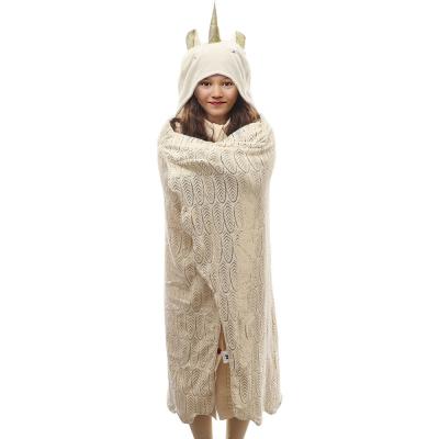 China Children 100 Polyester Knitted Fleece Warm Wearable Hoodie Blanket for sale