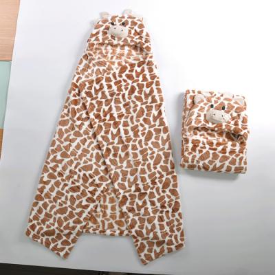 China Cozy Animal Flannel Hoodie Blanket Wrap Around Kids Wearable Fleece Blanket for sale