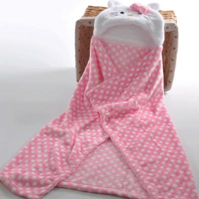 China 100 Polyester Flannel Hoodie Blanket Dot Cat Design Robe Fleece for sale