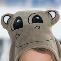 China Grey Flannel Hoodie Blanket Microfiber Hippo Cartoon Throw Blanket for sale