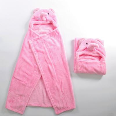 China Pink Soft Flannel Hoodie Blanket Wearable Elephant Hooded Blanket for sale