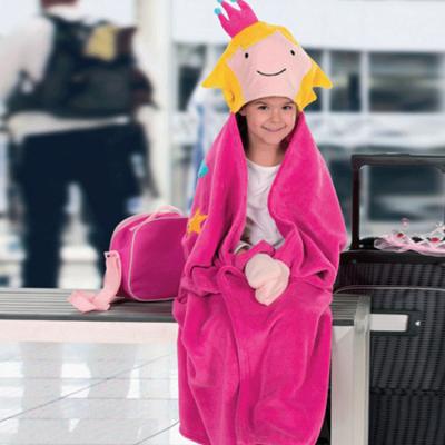 China Red Embroidery Flannel Hoodie Blanket Smooth Kids Animal Hooded Blanket for sale
