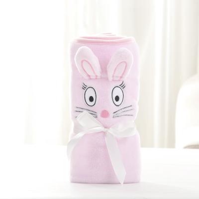 China Polyester Breathable Soft Newborn Blanket Rabbit Embroidery Pink Fluffy Throw Blanket for sale