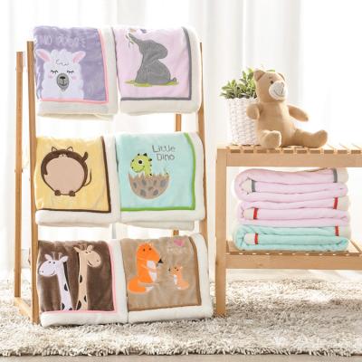 China Colourful Soft Newborn Blanket Fade Resistant Embroidery Animal Print Plush Blankets for sale