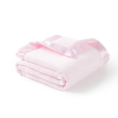 China Pink Flannel Fleece Blanket 2 Inch Satin Trim 2 Ply Fleece Blankets for sale