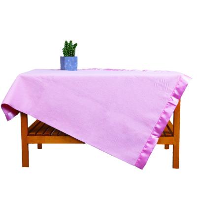 China Pink Cozy Satin Trim Soft Newborn Blanket 2in Waffle Stitch Cotton Throw Blanket for sale