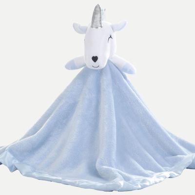 China Adorable Blue Snuggle Blanket Baby Unicorn Stuffed Animal Blanket for sale