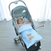 China Blue Winter Warm Stroller Bag Cosy Knit 100 Polyester Fleece Blanket for sale