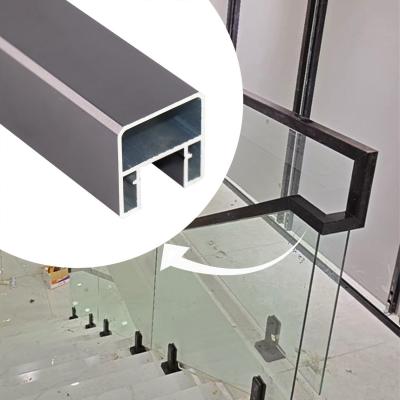 China Aluminum Alloy Glass Railing 30x30mm Floor Mounted Handrail for Stairs Deck Bridge for sale