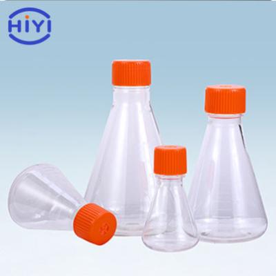 China 125ml 250ml 500ml 1000ml Plastic Erlenmeyer Shaker Flasks with Air Vent Cap for Cell Culture for sale