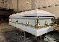 China Half Couch Metal Coffin, White Pink Two-tone Shell,  Adult Funeral Coffin for sale