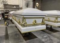 China Elegant Metal Casket Rectangle shape With Swing Bar Handle Decorable for sale