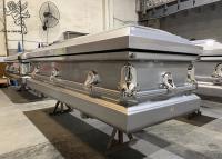 China Half Couch Metal Coffin, White Pink Two-tone Shell,  Adult Funeral Coffin for sale