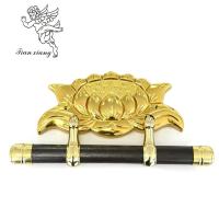 China Shiny Gold Plated Carved Lotus Ornament Non-slip Bar Casket Swing Bar Handle For Funeral Coffin for sale