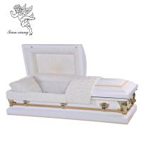 China White Half Couch Wooden Casket，Iron Burial Vault Stainless Steel Casket For Exceptional Durability for sale
