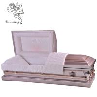 China Adult Funeral Metal Casket, Metallic Rose Gold Surface, Pink Pleated Linen Set for sale