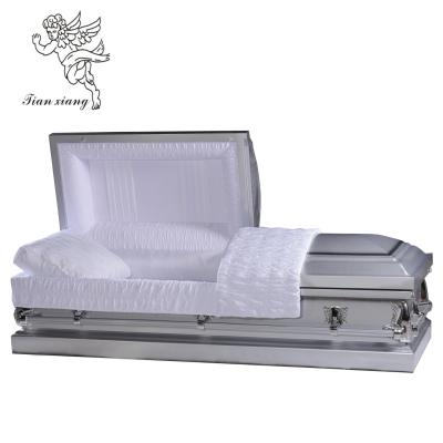 China Polished Silver Metal Casket, White Ruched Fabric Bedding, Western Burial Coffin for sale