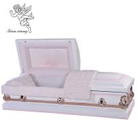 China Half Couch Metal Coffin, White Pink Two-tone Shell,  Adult Funeral Coffin for sale