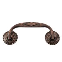 China Antique Bronze Finished Metal Casket Handle With Floral Embossed Rotatable Base Fitting for sale