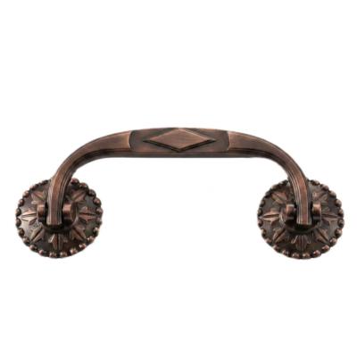 China Antique Bronze Finished Metal Casket Handle With Floral Embossed Rotatable Base Fitting for sale