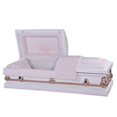 China Half Couch Metal Coffin, White Pink Two-tone Shell,  Adult Funeral Coffin for sale
