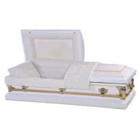 China White Half Couch Wooden Casket，Iron Burial Vault Stainless Steel Casket For Exceptional Durability for sale