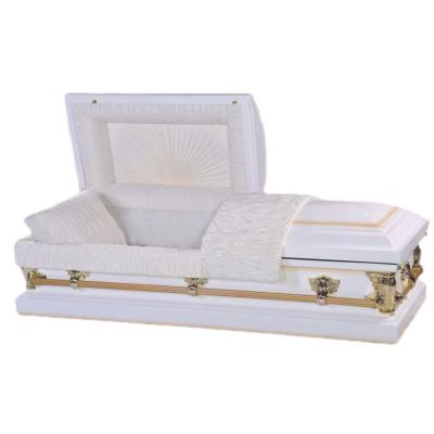 China White Half Couch Wooden Casket，Iron Burial Vault Stainless Steel Casket For Exceptional Durability for sale