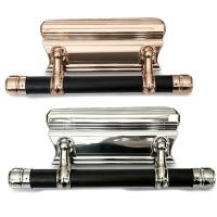 China Polished Rose Gold & Chrome Casket Swing Bar Handle With Movable Decorative Panel For Funeral Casket Hardware for sale