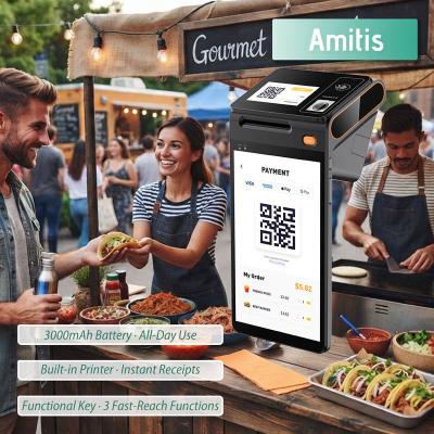 China AMP 12 Handheld POS Terminal with 3000mAh Battery Built-in 58mm Printer and 4G LTE Connectivity for Outdoor Catering for sale