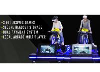 China Online Cockpit VR Motorcycle Simulator Black Galvanized Steel Frame Locked Door for sale