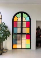 China Waterproof 6063-T5 Aluminium Casement Windows Geometric Colored Glass Pattern for sale