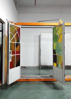 China French Thermal-Break Aluminum Entry Doors with Custom Stained Glass for sale