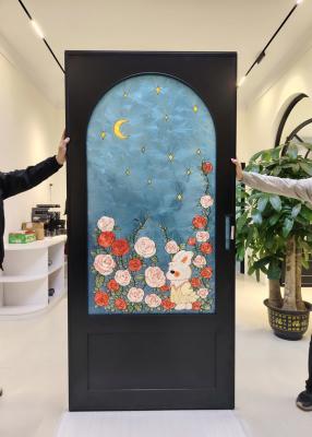 China French-Style Aluminum Sliding Doors with Custom Painted Rabbit and Garden Glass for sale