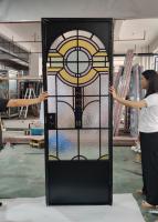 China French-Style Aluminum Swing Doors with Custom Colored Geometric Glass for sale