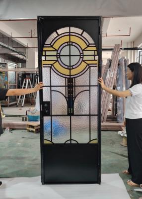 China French-Style Aluminum Swing Doors with Custom Colored Geometric Glass for sale