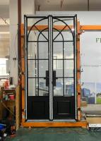 China French-Style Black Aluminum-Clad Wood Double Swing Doors with Smart Biometric Lock for Outdoor Balconies for sale