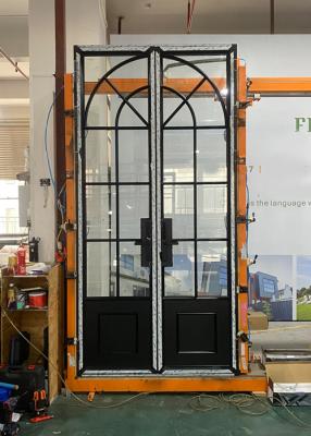 China French-Style Black Aluminum-Clad Wood Double Swing Doors with Smart Biometric Lock for Outdoor Balconies for sale