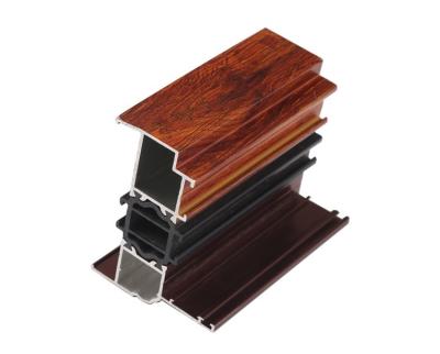 China T Shape Wood Grain Broken Bridge Aluminum Profiles For Three Track Sliding Windows for sale