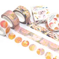 China Flower Printed Decorative Stationery Adhesive Gold Foil Masking Washi Paper Tape for sale
