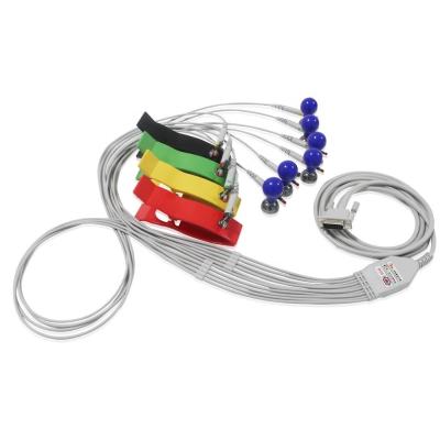 China Biocare Dongjiang Edan 10-Lead ECG Cable with Chest Suction & Limb Clamp - 2.4m TPU Cable, DB15P Connector for sale