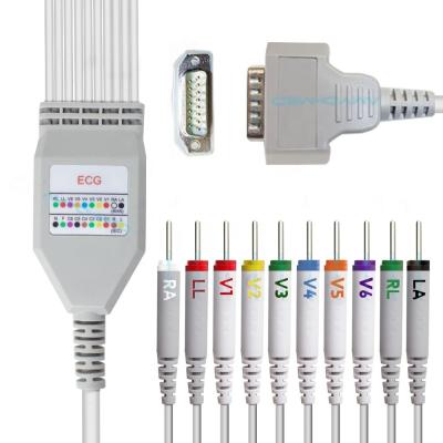 China 2.4M 10-Lead 15-Pin AHA ECG Cable for GE MAC500 & MAC1200 with 3-Year Warranty for sale