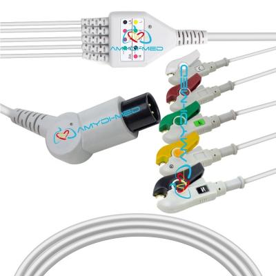 China Round 6P ECG Cable and Leadwires SPACELABS Compatible 5-Lead with 2.4m Cable Length and 0.9m Leads for sale