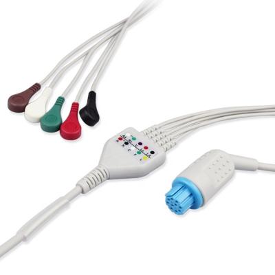 China NV-10J ECG Cable 5-Lead for Datex AS/3 CS/3 S/5 Cardiocap - 2.4m TPU Medical Grade for sale